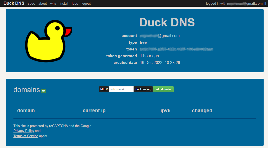 Dominio gratis DuckDNS